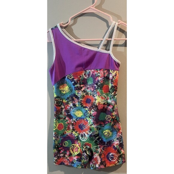 Danskin | Other | Danskin Girls Unitard Size Large 12 Purple Peace Sign ...